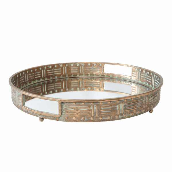 Distressed Bronze Mirrored Round Tray | Final Touch Decor
